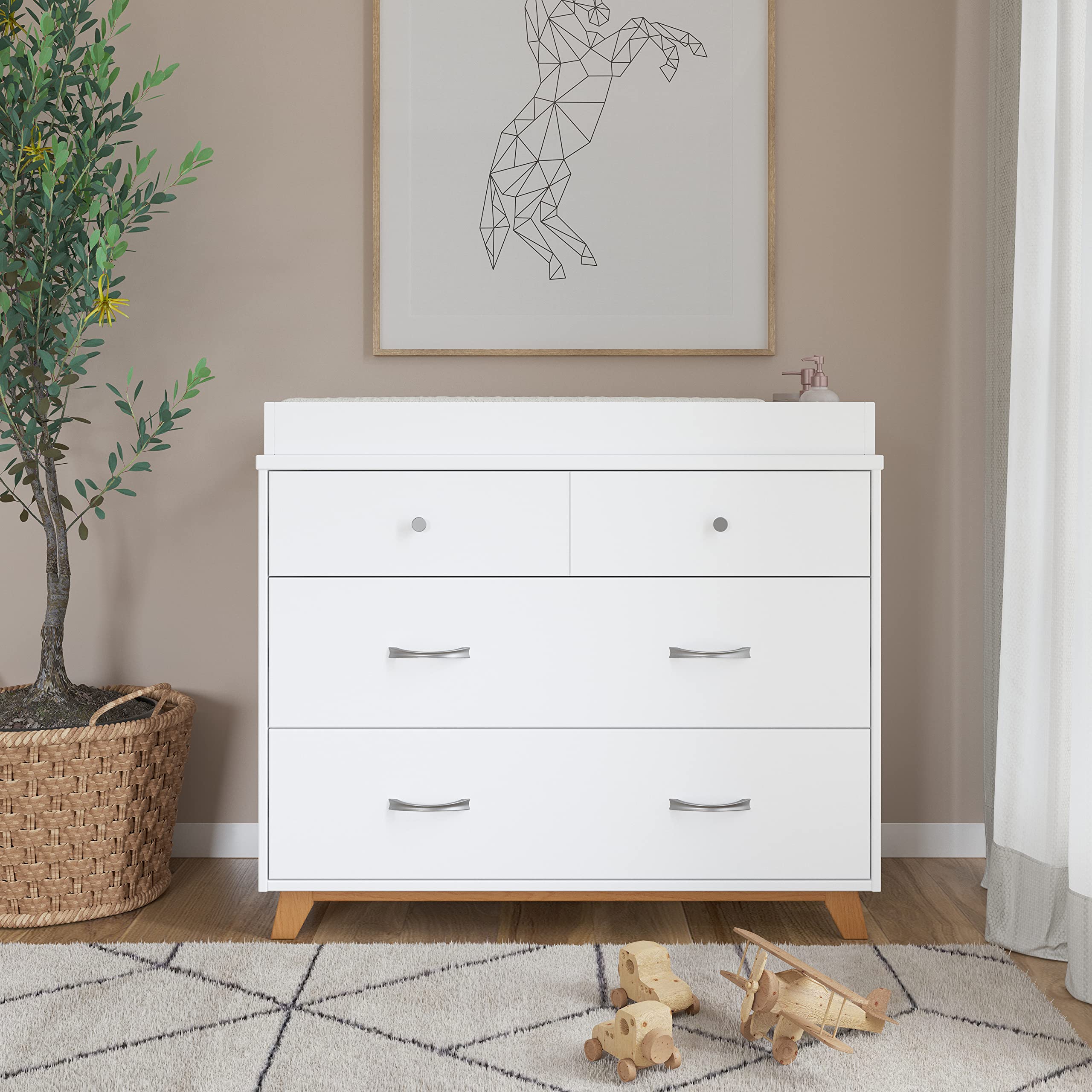 Child Craft SOHO 3 Drawer Dresser with Changing Topper for Nursery or Bedroom, Plenty of Storage, Anti-Tip Kit Included to Prevent Tipping, Non-Toxic, Baby Safe Finish (White/Natural)