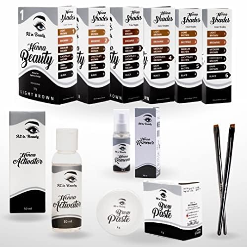 All in Beauty Henna Starter Eyebrow Coloring Kit, Eyebrows Henna Bundle for Brow Coloring, Vegan, Made from Natural and Harmless Ingredients, Tint your Brows, Long Lasting and Waterproof