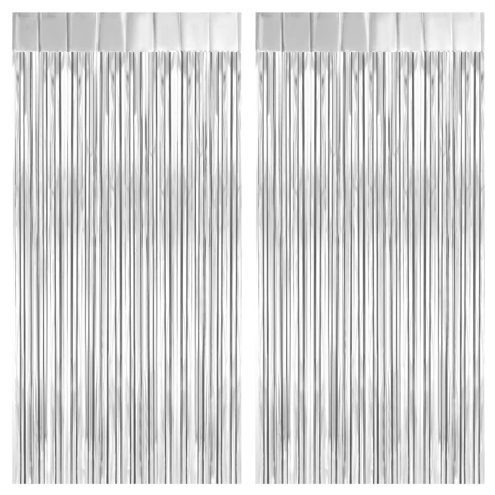 2 Pack Silver Foil Fringe Curtain Backdrop, 3.2Ft x 8.2Ft Metallic Tinsel Foil Fringe Streamer Curtains for Party Photo Booth Props Bachelorette Birthday Bridal Shower Christmas Decorations