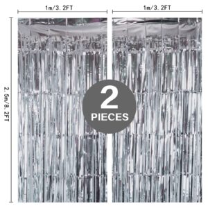 2 Pack Silver Foil Fringe Curtain Backdrop, 3.2Ft x 8.2Ft Metallic Tinsel Foil Fringe Streamer Curtains for Party Photo Booth Props Bachelorette Birthday Bridal Shower Christmas Decorations