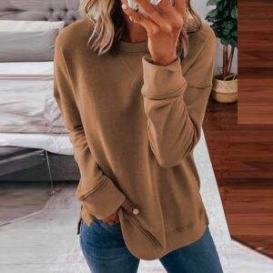 Bilqis Womens 2022 Fall Fashion Tops Casual Dressy Crewneck Sweatshirt Solid Color Long Sleeve Clothes Loose Fit Pullover Shirts