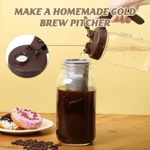 SOLIGT Cold Brew Coffee Maker Mason Jar Set, Iced Tea Brewing Pitcher with Stainless Steel Filter, 64 oz (2 Quart / 1.9 Liter), Wide Mouth Flip Cap Pour Spout Lid with Handle