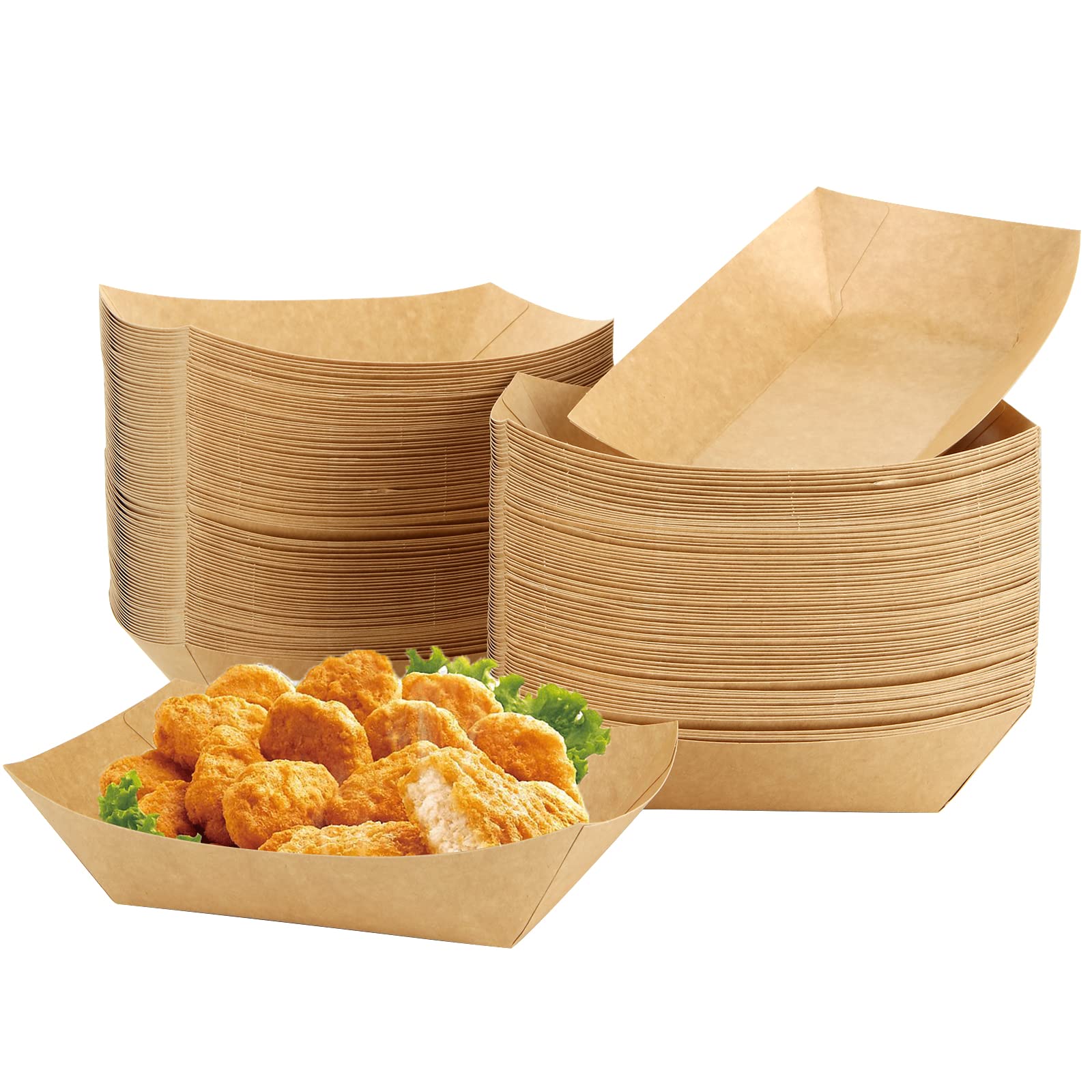 SENENQU 250 PCS 3 lb Paper Food Boats Disposable Kraft Brown Paper Food Trays, Take Out Food Serving Boats Trays for Party Snacks,Nachos,Hot Dogs Boats Tacos BBQ Tray