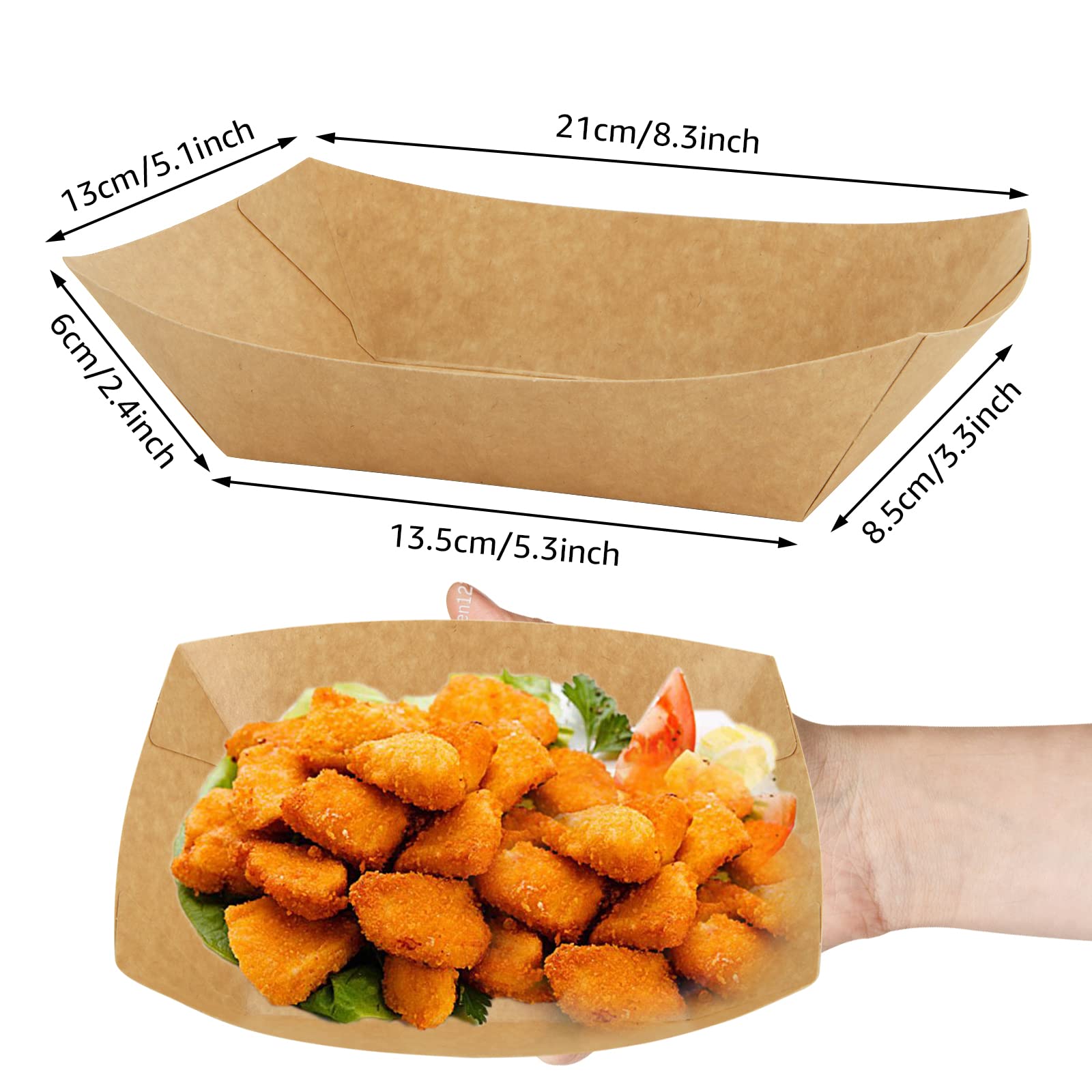 SENENQU 250 PCS 3 lb Paper Food Boats Disposable Kraft Brown Paper Food Trays, Take Out Food Serving Boats Trays for Party Snacks,Nachos,Hot Dogs Boats Tacos BBQ Tray