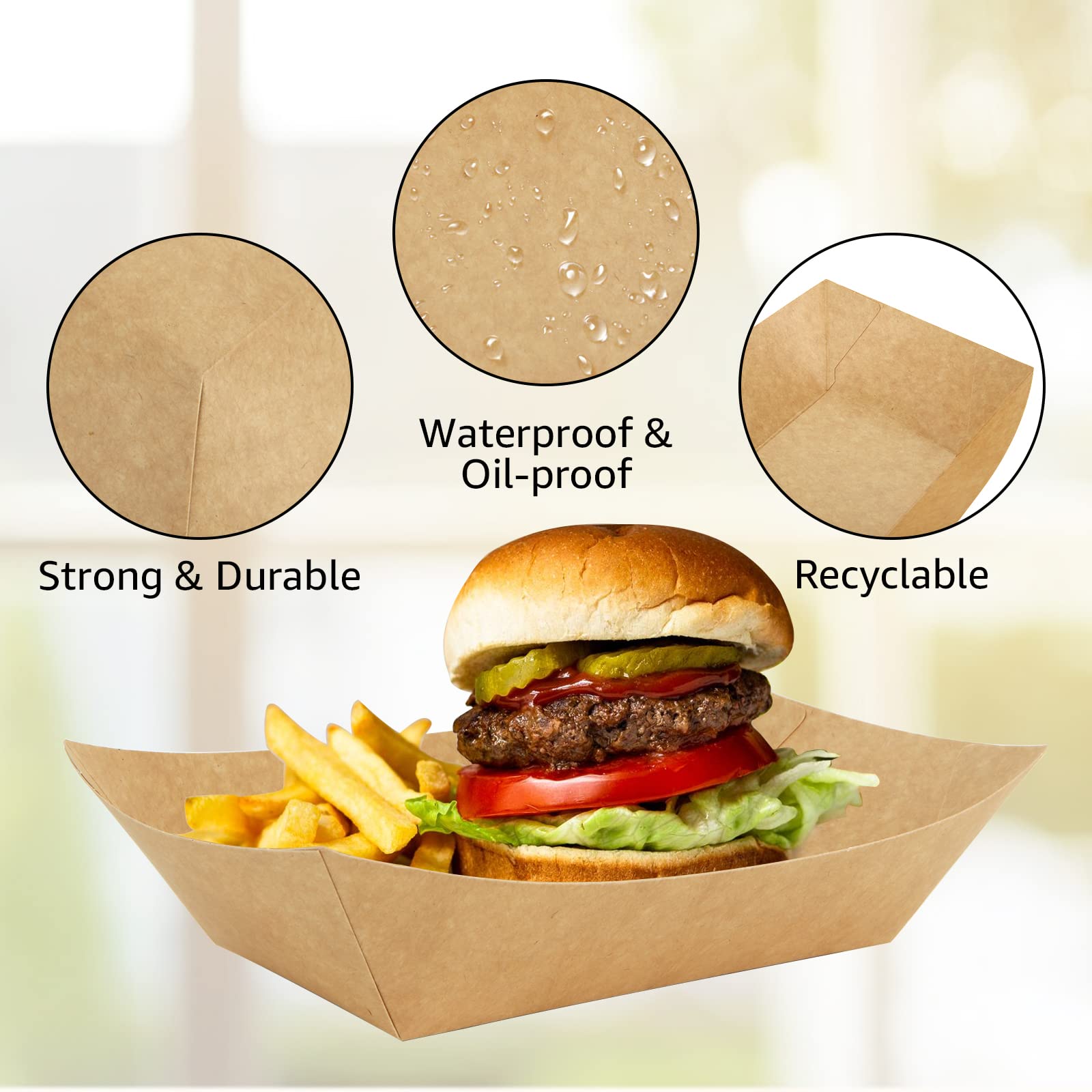 SENENQU 250 PCS 3 lb Paper Food Boats Disposable Kraft Brown Paper Food Trays, Take Out Food Serving Boats Trays for Party Snacks,Nachos,Hot Dogs Boats Tacos BBQ Tray