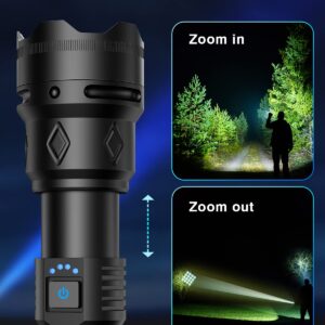 GEKIRO Led Rechargeable Flashlight 900000 High Lumens,XHP160 Super Bright Powerful Flashlights with 5 Lighting Modes,Zoomable,Waterproof Handheld Flashlight for Camping,Emergencies,Hunting