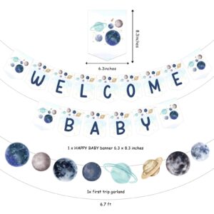 Fangleland Outer Space Baby Shower Banner Garland for Boy, Universe Welcome Baby Banner Decor for Galaxy Planet Themed Party Supplies