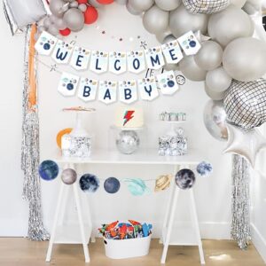 Fangleland Outer Space Baby Shower Banner Garland for Boy, Universe Welcome Baby Banner Decor for Galaxy Planet Themed Party Supplies