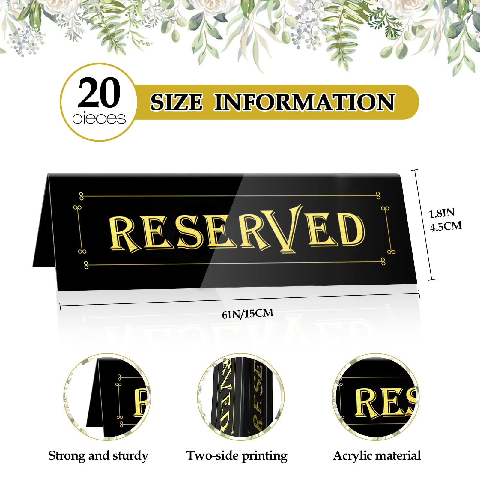 WATHFKCU 20PCS Reserved Table Signs Acrylic Reserved Table Tent Signs,Reservation Seat Signs for Wedding Restaurant Office Meeting Chairs