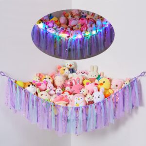 beinou stuffed animals net or hammock hanging plush toy hammock with led lights colorful tassels hammock for stuffed animals for kids playroom nursery decor