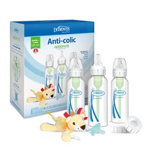 Dr. Brown's Natural Flow® Anti-Colic Options+™ Narrow 8oz/250mL Baby Bottle + Lovey Gift Set with Level 1 Slow Flow Nipples