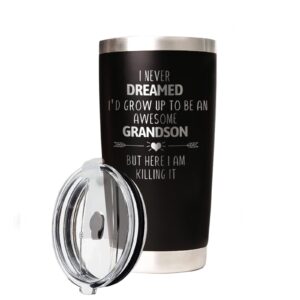 grandson travel tumbler 20oz i never dreamed i'd grow up to be an awesome grandson but here i am killing it! funny cool travel tumbler gift for family and friends,christmas stainless steel tumbler cup