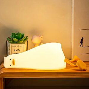 herbestbay kids night light, lying flat duck cute night light for kids, premium silicone nursery nightlight, touch control, type-c rechargeable, duck lamp