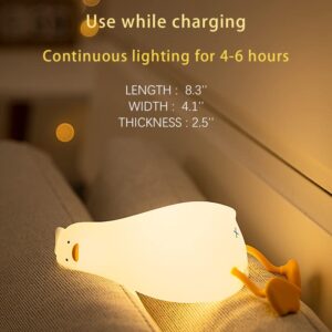 HERBESTBAY Kids Night Light, Lying Flat Duck Cute Night Light for Kids, Premium Silicone Nursery Nightlight, Touch Control, Type-C Rechargeable, Duck Lamp