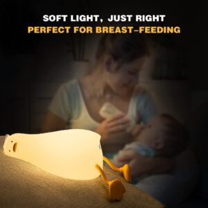 HERBESTBAY Kids Night Light, Lying Flat Duck Cute Night Light for Kids, Premium Silicone Nursery Nightlight, Touch Control, Type-C Rechargeable, Duck Lamp