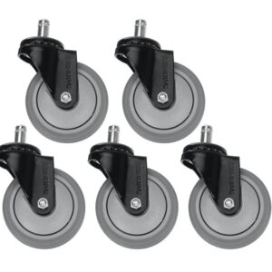 Rocky Mountain Goods Rubber Wheels for Office Chairs - Set of 5 Heavy Duty Quick Roll Casters - Smooth Quiet Glide - for Tile, Hardwood, Carpet, Gaming Chair - Replaces Floor Mat - Easy Install