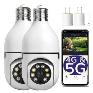 rohxizw 2pcs 3mp light bulb security camera wireless outdoor, 2.4ghz & 5ghz wifi indoor smart light socket cameras for home security, 360° motion detection and alerts, 2-way audio.