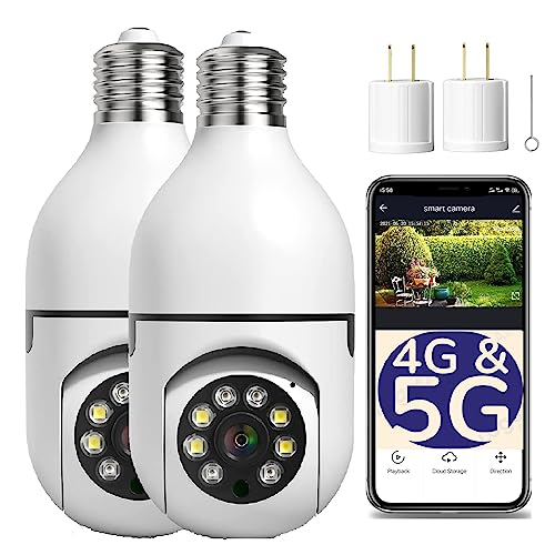 rohxizw 2PCS 3MP Light Bulb Security Camera Wireless Outdoor, 2.4GHz & 5GHz WiFi Indoor Smart Light Socket Cameras for Home Security, 360° Motion Detection and Alerts, 2-Way Audio.