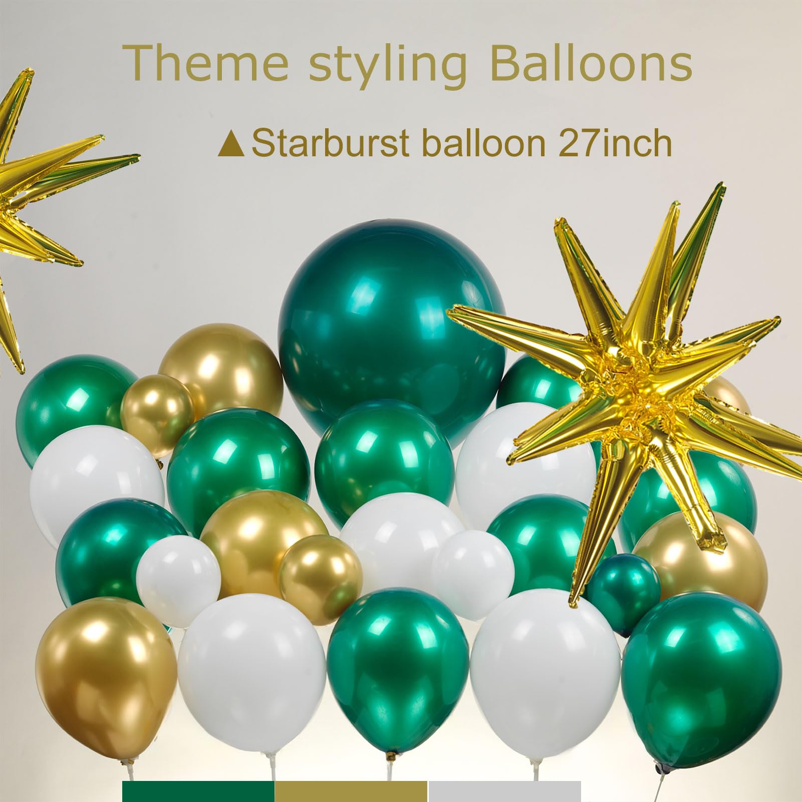 Emerald Green and Gold Balloon Garland Arch Kit 123pcs Double Stuffed Chrome Teal Green Starburst Balloon for luxury Emerald Gold wedding Birthday anniversary graduations Prom Decorations