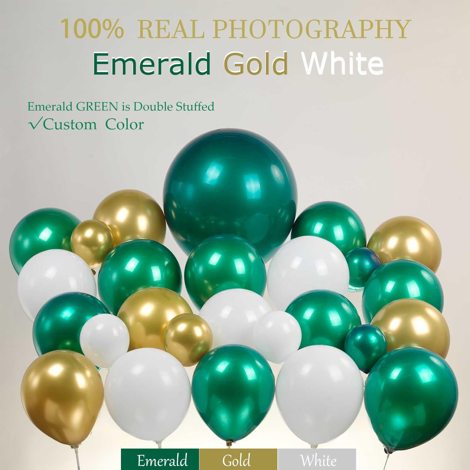 Emerald Green and Gold Balloon Garland Arch Kit 123pcs Double Stuffed Chrome Teal Green Starburst Balloon for luxury Emerald Gold wedding Birthday anniversary graduations Prom Decorations