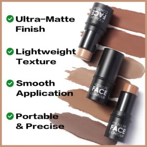 FOCALLURE Cream Contour Stick, Matte Bronzer Stick, Professional Face Shaping & Contouring Stick Makeup, Easy to Apply with Buildable Coverage, Long Lasting & Sweatproof, TORTILLA