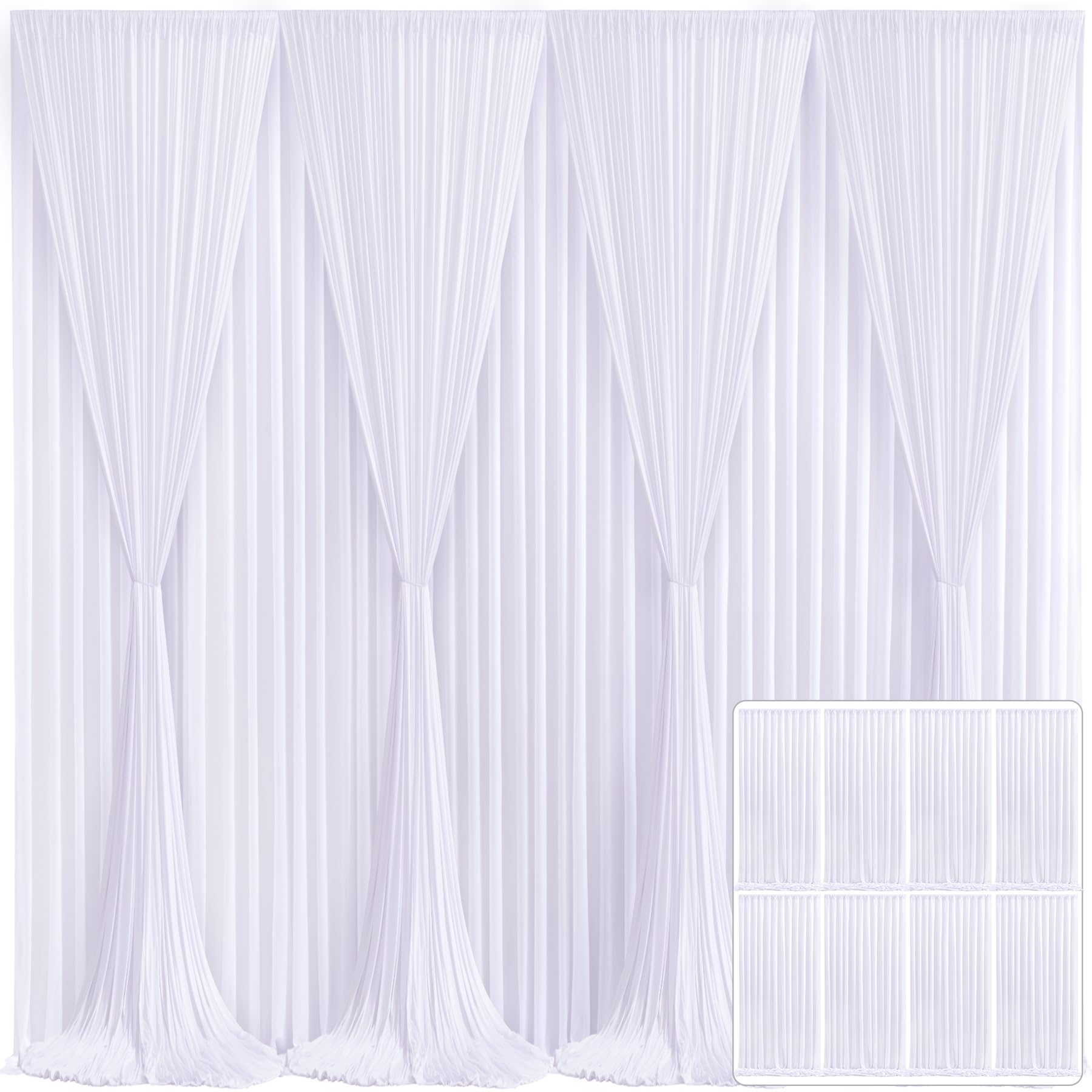 8 Panels White Backdrop Curtain for Parties Wedding Wrinkle Free White Photo Curtains Backdrops Drapes Fabric Decoration for Baby Shower Birthday Party 40ft(W) x 10ft(H)