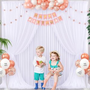 8 Panels White Backdrop Curtain for Parties Wedding Wrinkle Free White Photo Curtains Backdrops Drapes Fabric Decoration for Baby Shower Birthday Party 40ft(W) x 10ft(H)