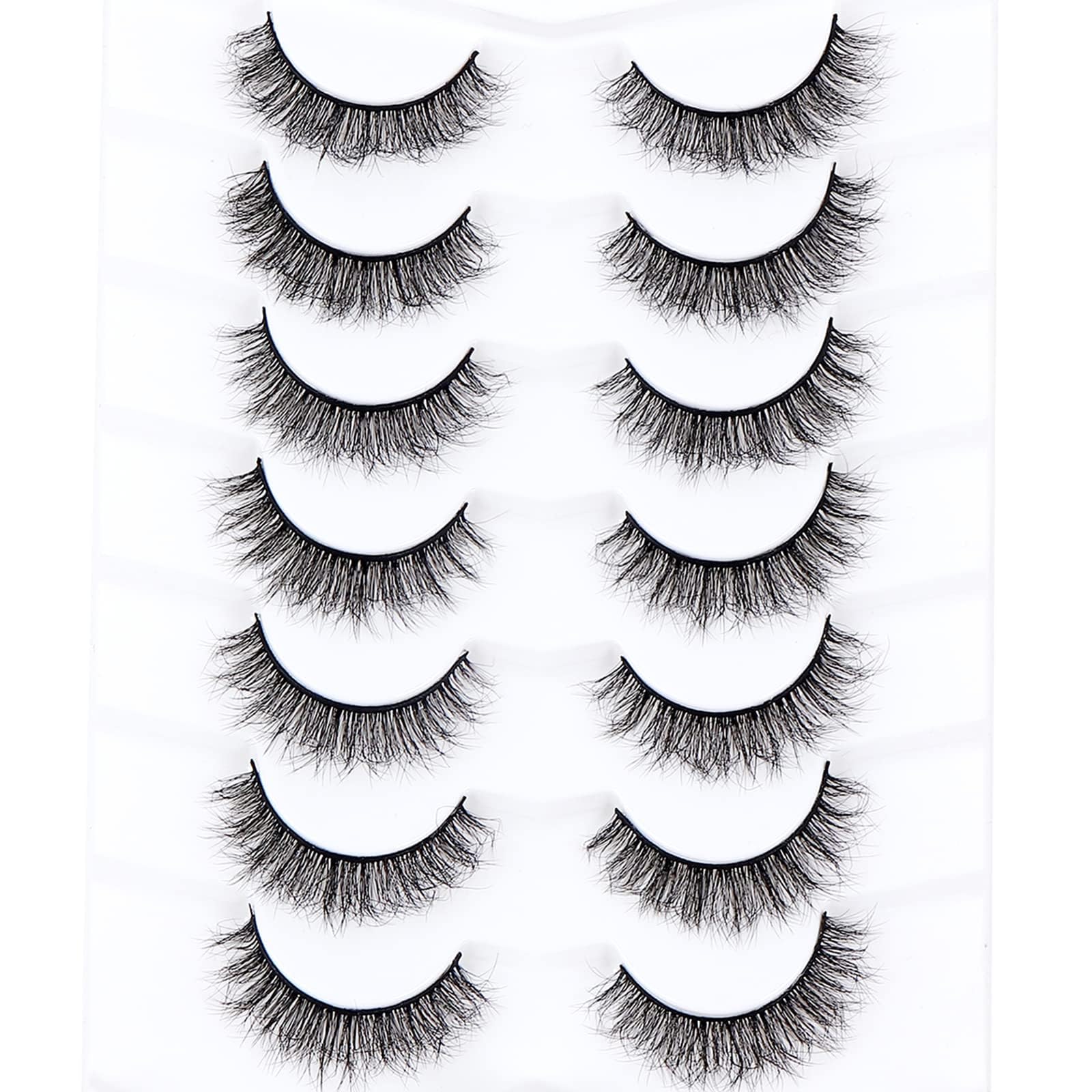 Wleec Beauty Short Fluffy Lashes, Wispy Lashes Natural Look, 10mm False Eyelashes (7 Pairs, Black, FM14)