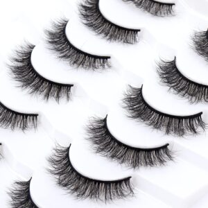 Wleec Beauty Short Fluffy Lashes, Wispy Lashes Natural Look, 10mm False Eyelashes (7 Pairs, Black, FM14)