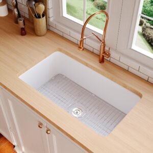 undermount kitchen sink, deervalley dv-1k513 glen 30" l x 20" w white single bowl kitchen sink fireclay undermount sink with sink grid and basket strainer