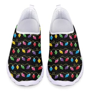 biyejit christmas light pattern women lightweight slip on tennis shoes non slip gym workout shoes quick dry beach water shoes xmas flats