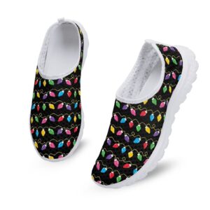 Biyejit Christmas Light Pattern Women Lightweight Slip On Tennis Shoes Non Slip Gym Workout Shoes Quick Dry Beach Water Shoes Xmas Flats