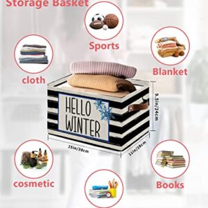 Large Storage Baskets Bins 2 Pack Hello Winter Snowflake Collapsible Storage Box Laundry Organizer for Closet Shelf Nursery Kids Bedroom Christmas Black Striped