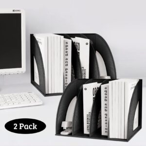 Marte Vanci 2 Pcs Magazine File Holder Book Desktop Organizer Plastic Storage Sturdy Vertical 3 Section Folder (Black)