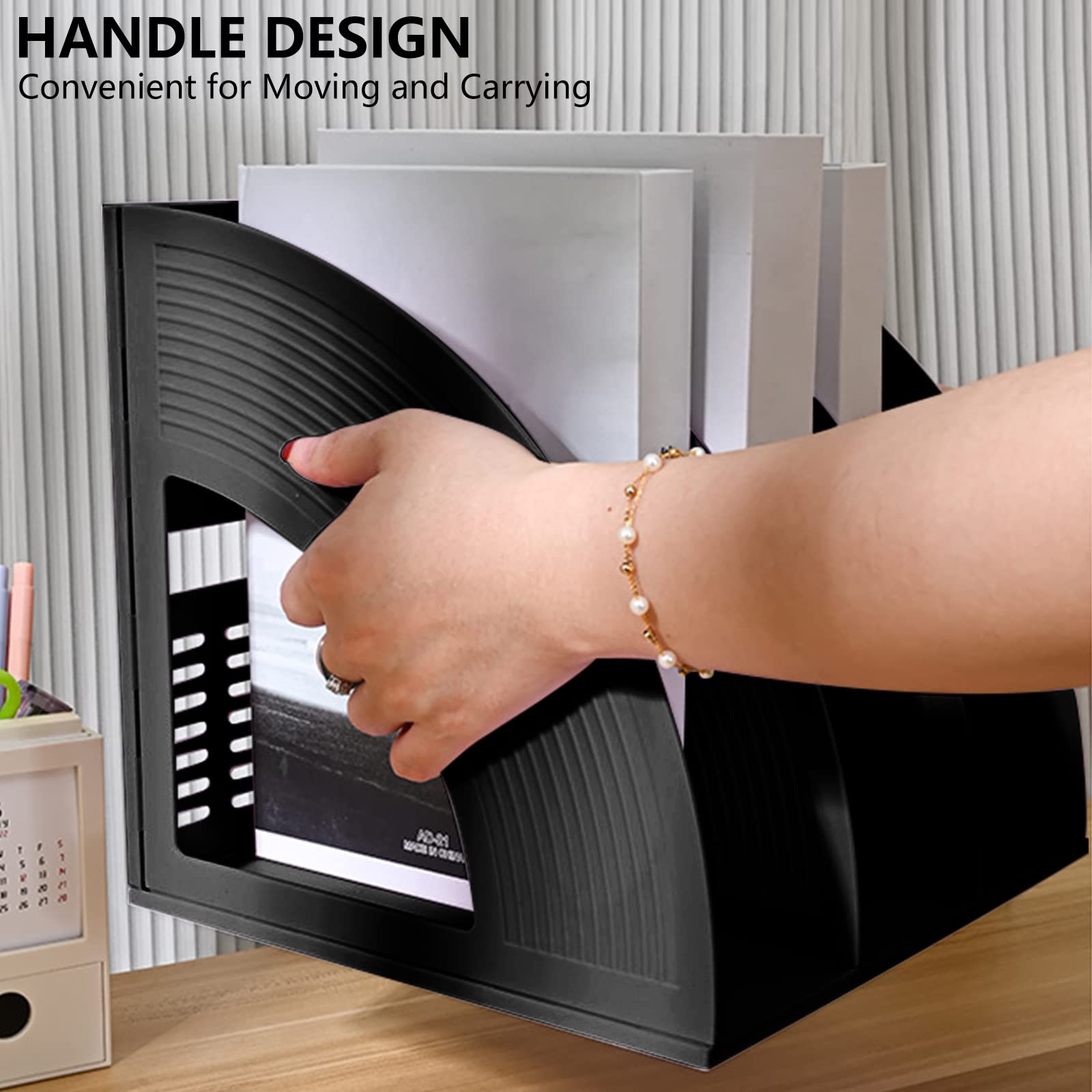 Marte Vanci 2 Pcs Magazine File Holder Book Desktop Organizer Plastic Storage Sturdy Vertical 3 Section Folder (Black)