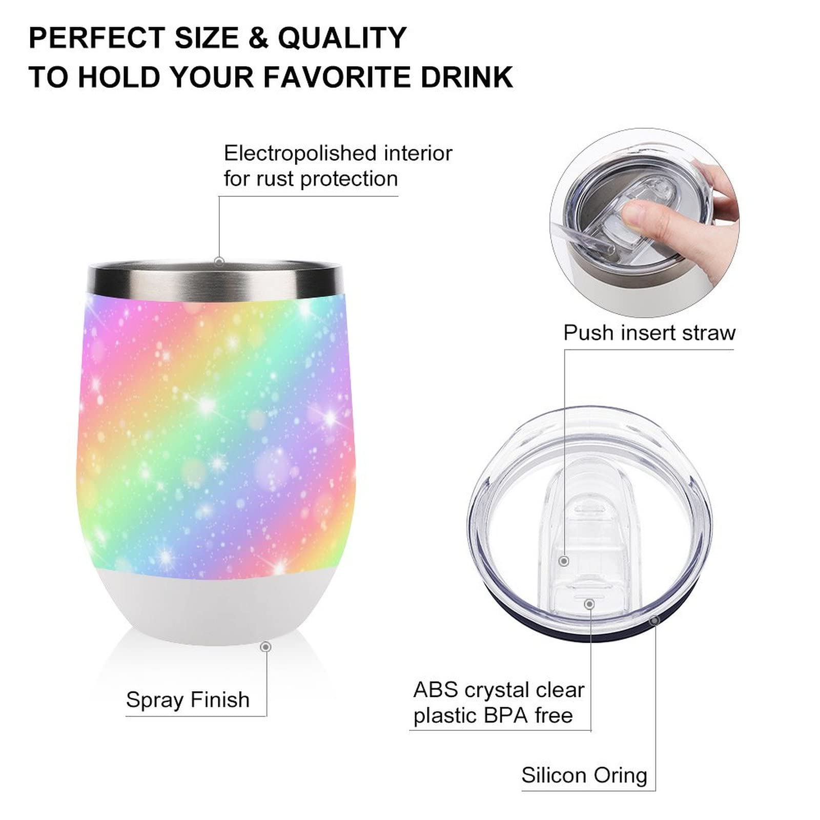 Glitters Rainbow Sky Double Wall Insulated Cup 12 Oz Stainless Steel Stemless Mug with Lids for Coffee Wine Boiled Water