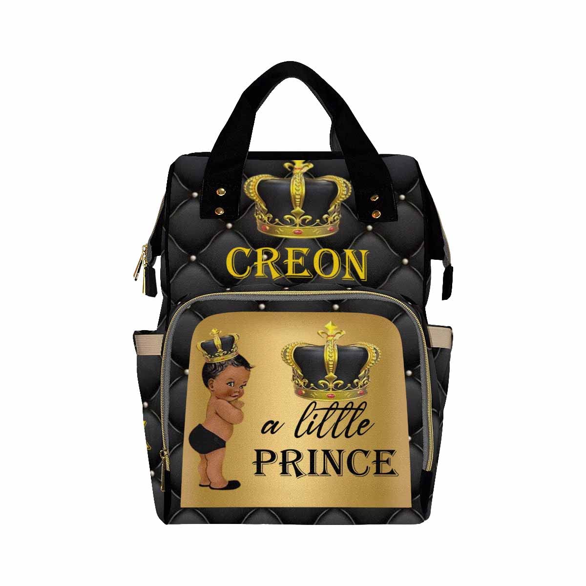 InterestPrint Custom Name Diaper Bag Customized Little Prince Black Gold Backpack Personalized Laptop Backpack with Name Nursing Bags Fashion Shoulders Bag Casual Daypack Travel Bag for Women