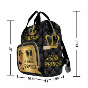 InterestPrint Custom Name Diaper Bag Customized Little Prince Black Gold Backpack Personalized Laptop Backpack with Name Nursing Bags Fashion Shoulders Bag Casual Daypack Travel Bag for Women