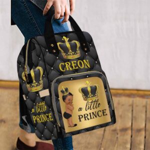 InterestPrint Custom Name Diaper Bag Customized Little Prince Black Gold Backpack Personalized Laptop Backpack with Name Nursing Bags Fashion Shoulders Bag Casual Daypack Travel Bag for Women