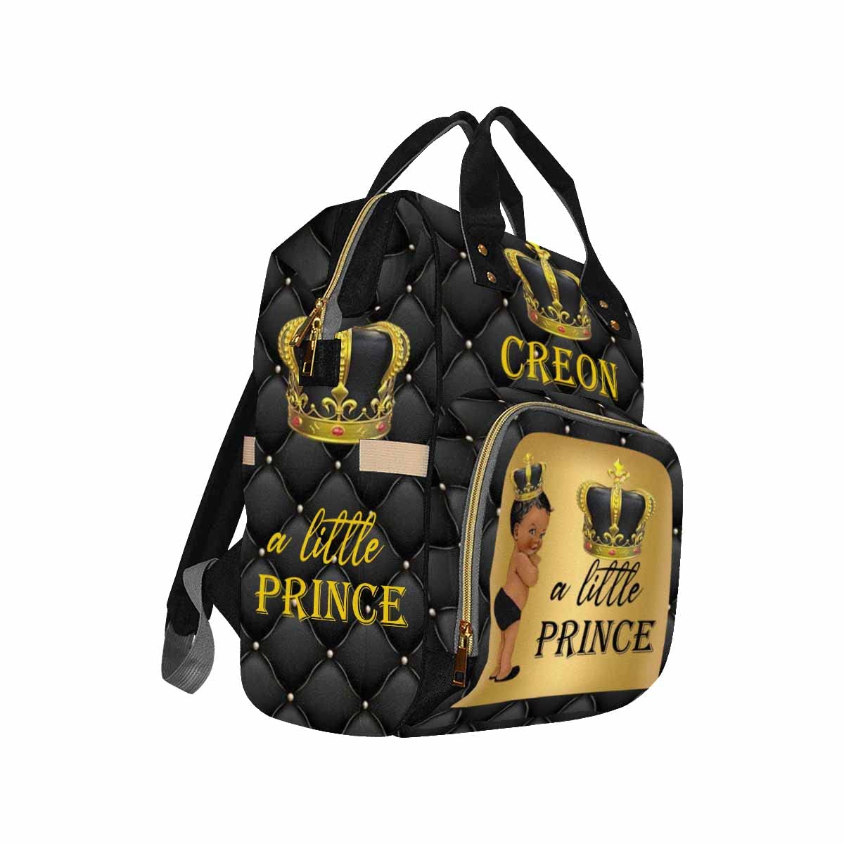 InterestPrint Custom Name Diaper Bag Customized Little Prince Black Gold Backpack Personalized Laptop Backpack with Name Nursing Bags Fashion Shoulders Bag Casual Daypack Travel Bag for Women