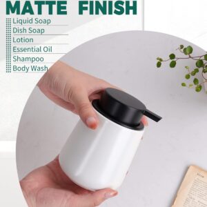 Bosilunlife Liquid Soap Dispenser - 12Oz Lotion Dispenser with Pump Matte White Ceramic Soap Dispenser Bathroom Dish Hand Soap Dispenser for Kitchen Pump Dispenser