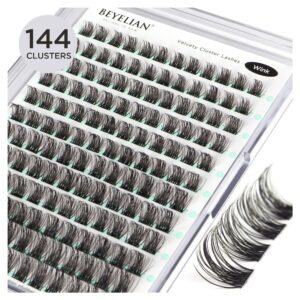 beyelian lash clusters, 72 pcs 10-16mm individual cluster lashes false eyelashes extension natural look reusable glue bonded black super thin band diy eyelash extension (stylec05 mix black band)