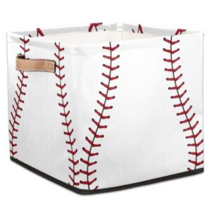 djyqbfa storage basket ball baseball collapsible storage bin with handles large canvas storage cubes toy basket for shelves closet nursery cabinet living room organizer 13x13x13