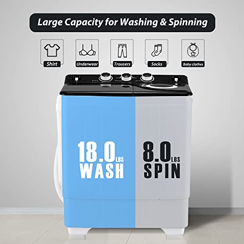 Homguava Portable Washing Machine 26Lbs Capacity Washer and Dryer Combo 2 In 1 Twin Tub Laundry Washer(18Lbs) & Spinner(8Lbs) with Built-in Gravity Drain Pump,for Apartment,Dorms,RV Camping (BLACK)