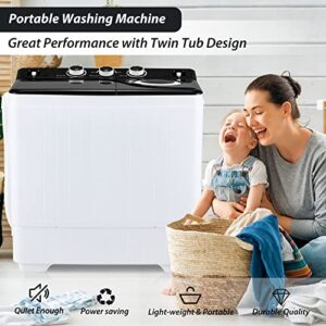 Homguava Portable Washing Machine 26Lbs Capacity Washer and Dryer Combo 2 In 1 Twin Tub Laundry Washer(18Lbs) & Spinner(8Lbs) with Built-in Gravity Drain Pump,for Apartment,Dorms,RV Camping (BLACK)