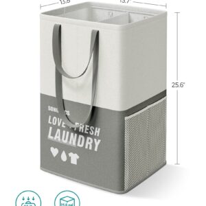 SONGMICS Laundry Baskets, Laundry Hamper with 2 Compartments, 23.8 Gallon (90L) Set of 2 Collapsible Water-Repellent Clothes Hampers, Tall Laundry Bag for Bedroom Bathroom, Dark Gray ULCB209G22