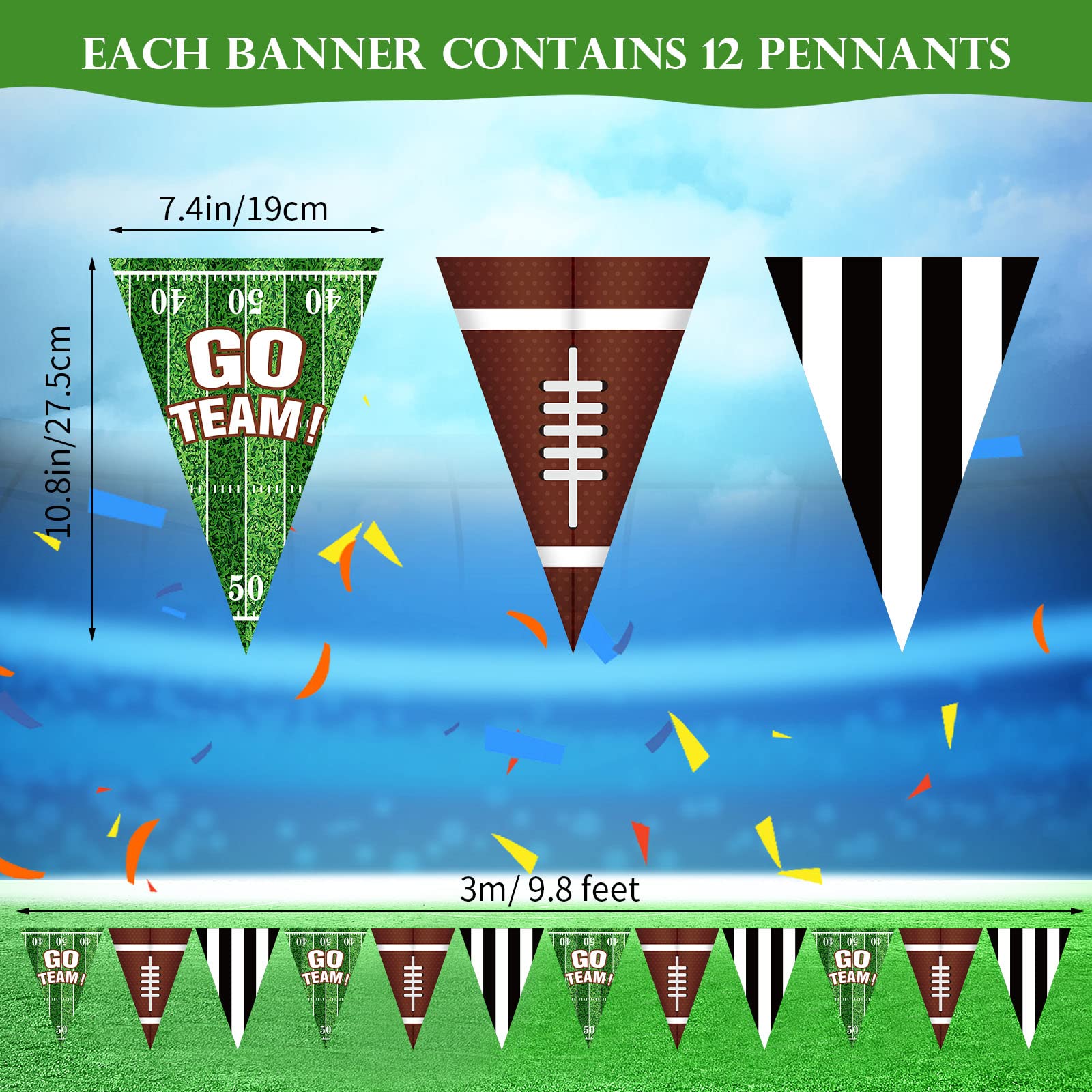 5 Pieces Football Pennant Banner Football Triangle Flags Banner Decoration Game Day Pennant Bunting Banner Football Theme Party Supplies for Sports Clubs Party Celebration Decoration