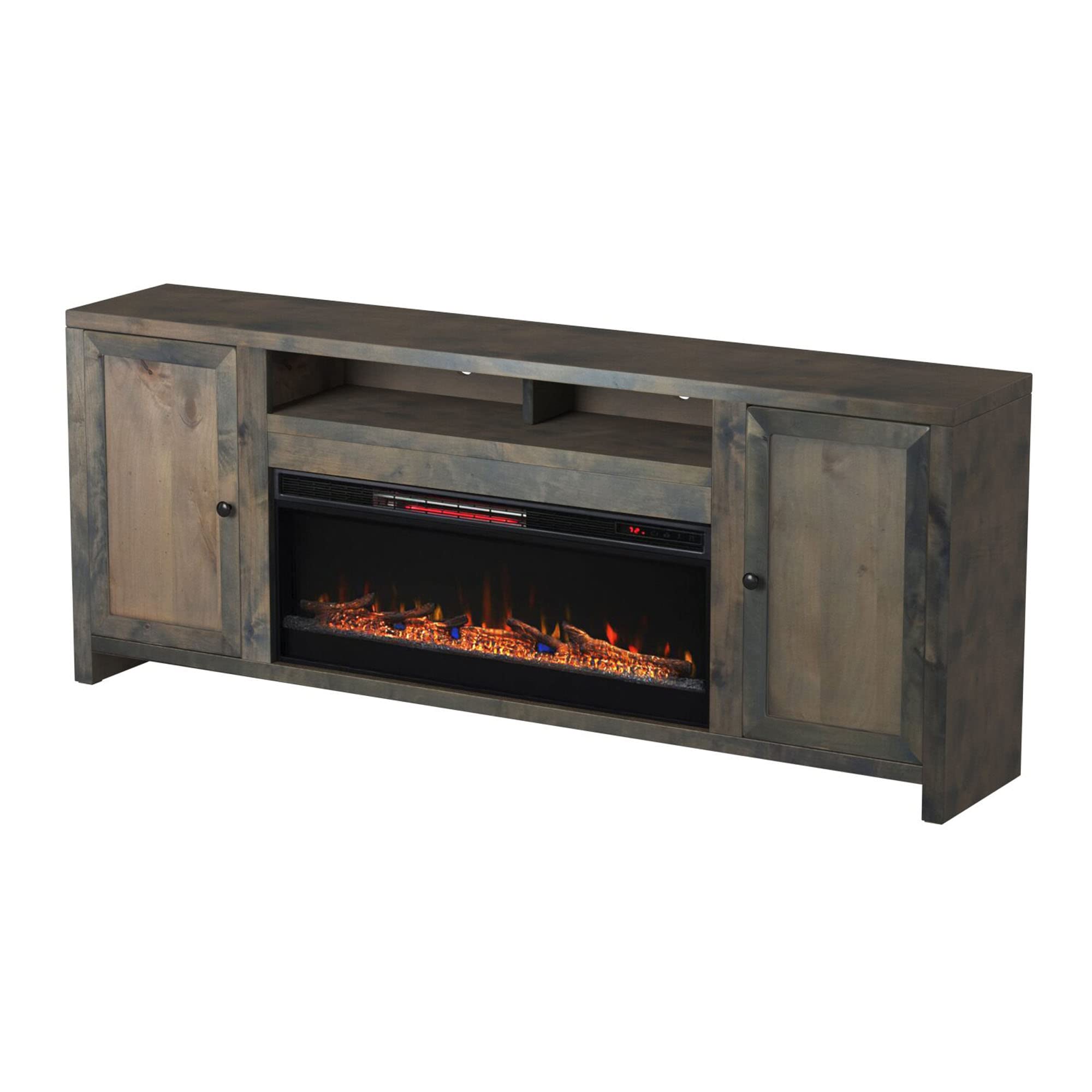 Bridgevine Home Rustic Joshua Creek Fireplace TV Stand Entertainment Center, Accommodates TVs up to 95 Inches, Fully Assembled Knotty Alder Solid Wood, 83 Inches, Barnwood Finish