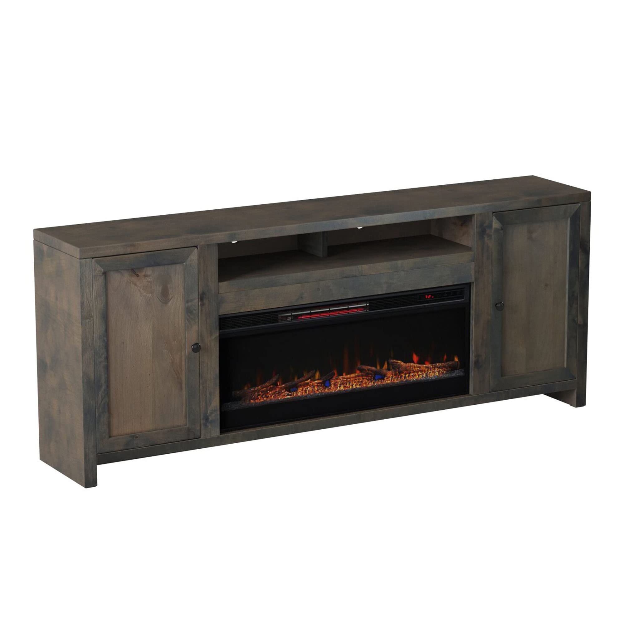 Bridgevine Home Rustic Joshua Creek Fireplace TV Stand Entertainment Center, Accommodates TVs up to 95 Inches, Fully Assembled Knotty Alder Solid Wood, 83 Inches, Barnwood Finish