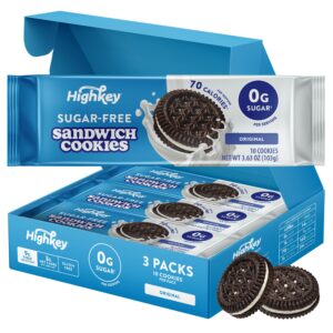 highkey sugar free sandwich cookies - keto friendly sugar free gluten free healthy snacks - low carb snack healthy snack foods - keto snack healthy zero sugar cookies 30 count (3 pack)